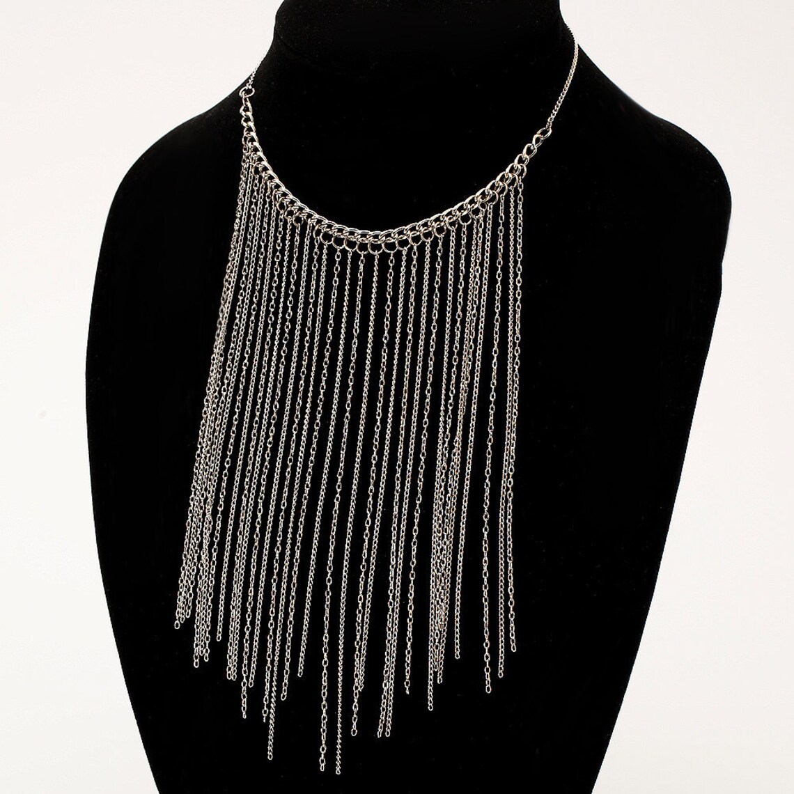 Long Silver Chain Necklace - Silver Fringe Chain Neckalce - Etsy