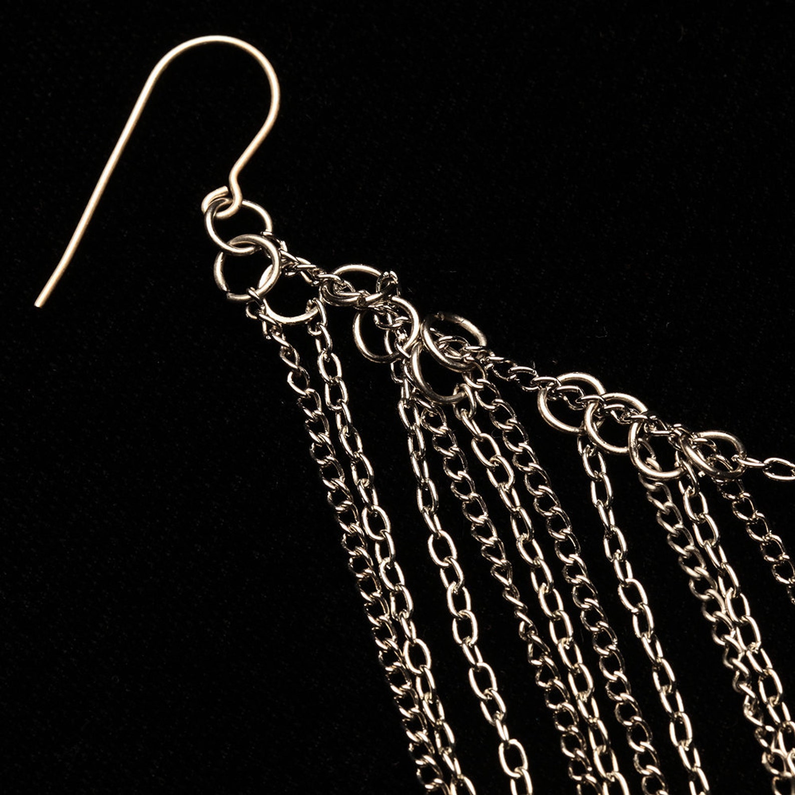 Long Dangling Chain Earrings in Silver on Nickel Free Silver French Ear ...