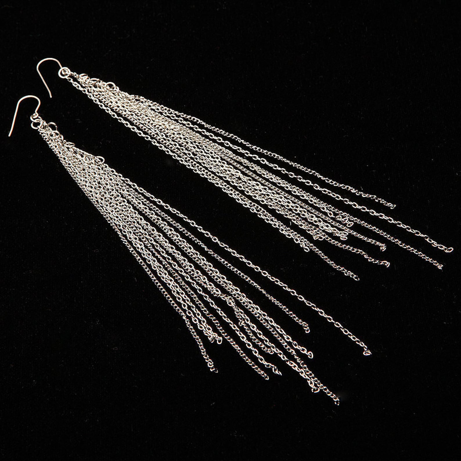 Long Dangling Chain Earrings in Silver on Nickel Free Silver French Ear ...
