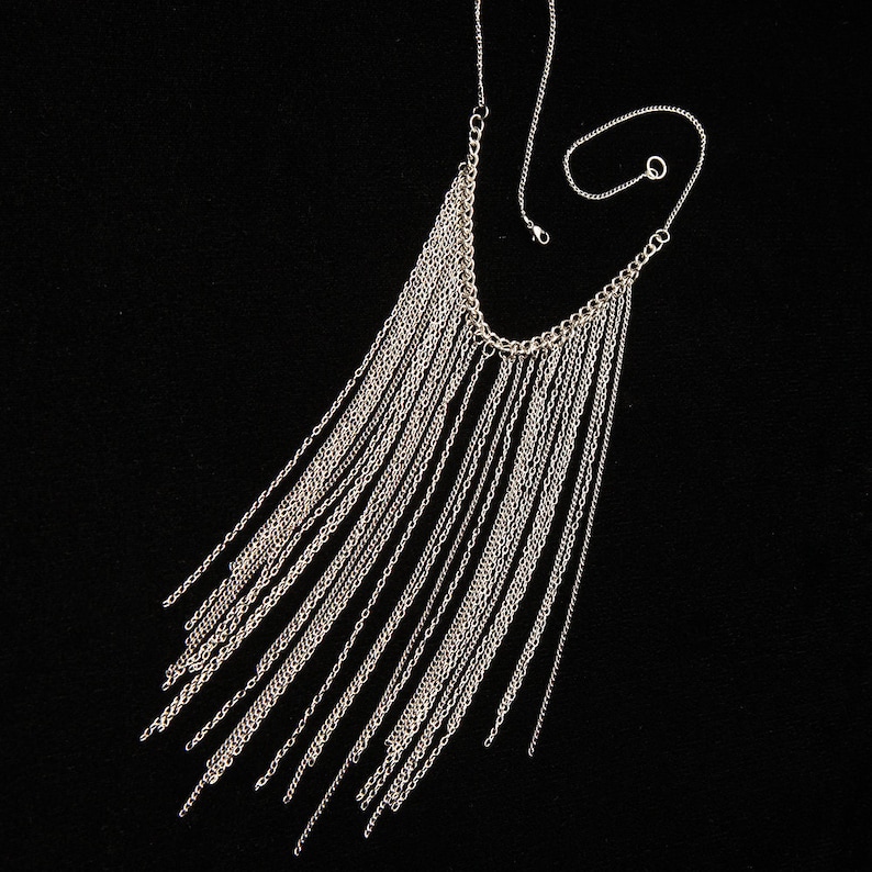 Long Silver Chain Necklace - Silver Fringe Chain Neckalce - Etsy