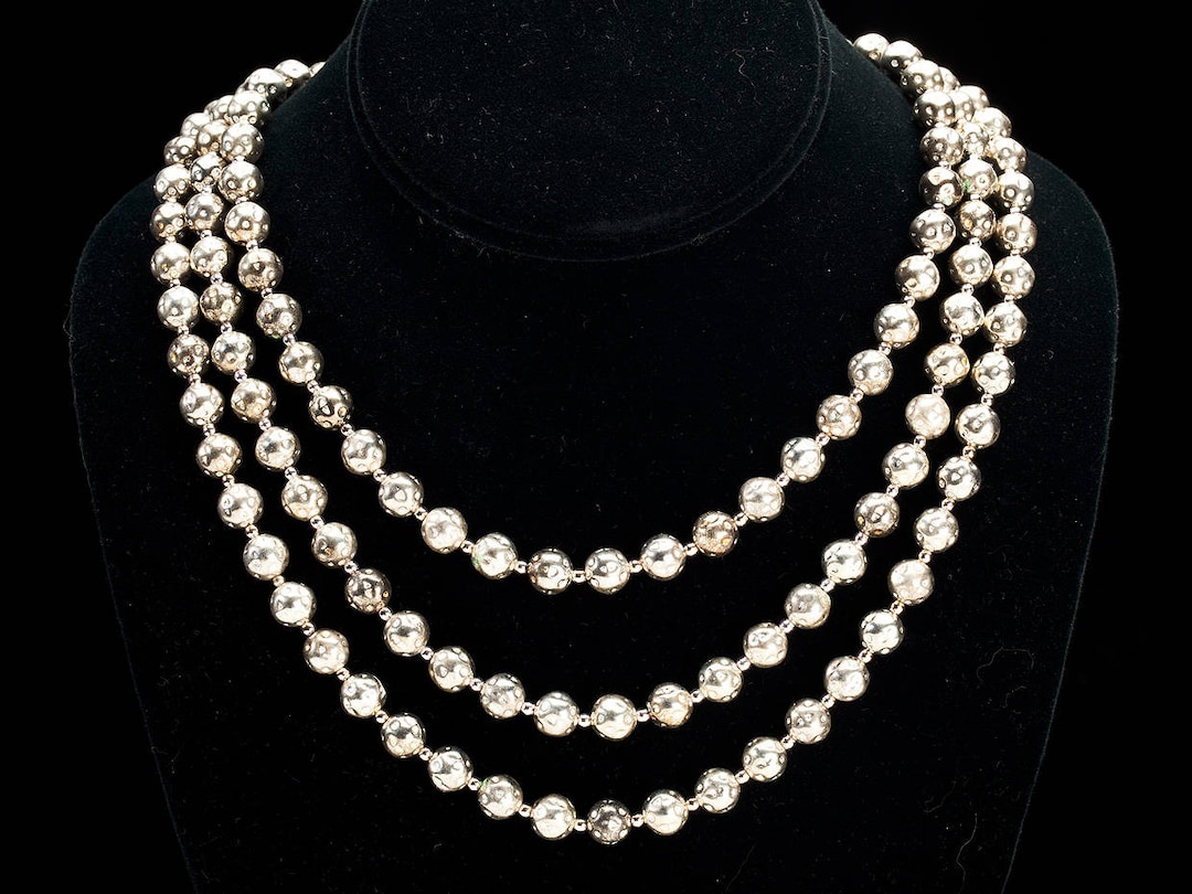 Oversized Silver Ball Choker Necklace With 3 Strands of Beads - Etsy