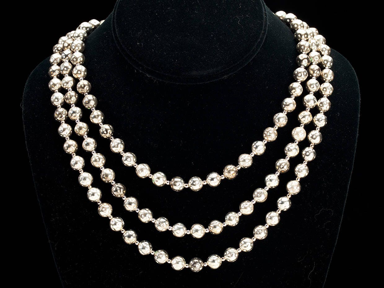 Oversized Silver Ball Choker Necklace With 3 Strands of Beads - Etsy