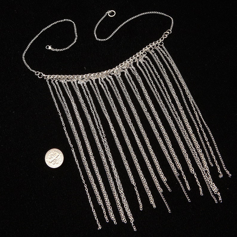 Long Silver Chain Necklace - Silver Fringe Chain Neckalce - Etsy