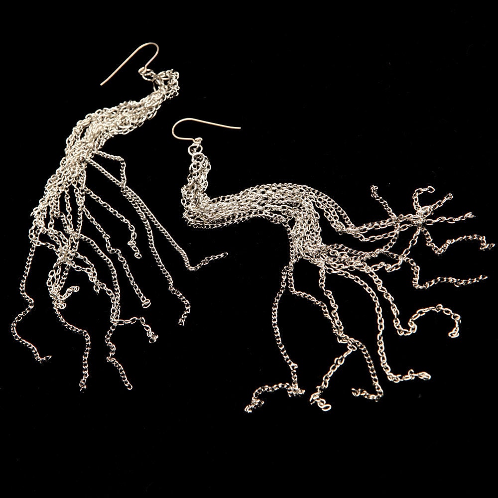 Long Dangling Chain Earrings in Silver on Nickel Free Silver - Etsy