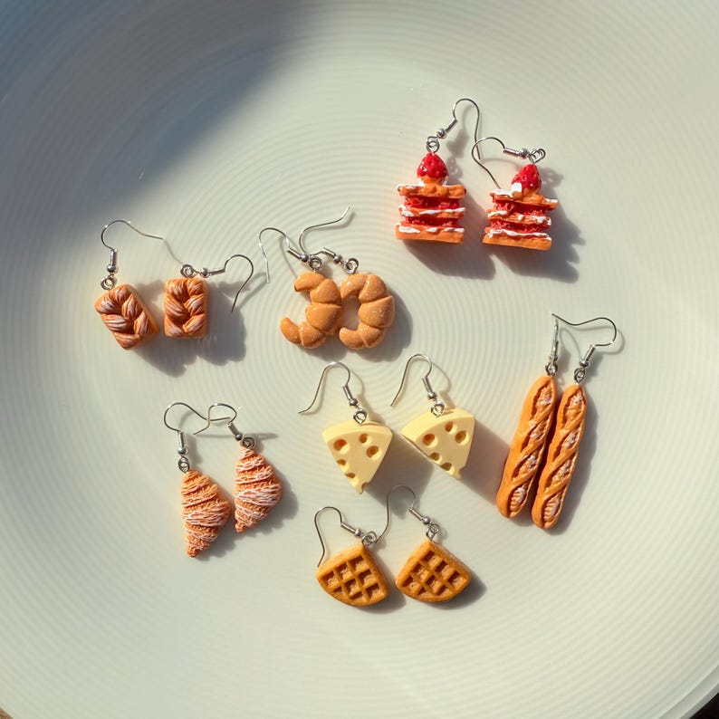 Fun Food Dangle Earrings: Croissant, Waffle, Baguette - Foodie Gift - Etsy
