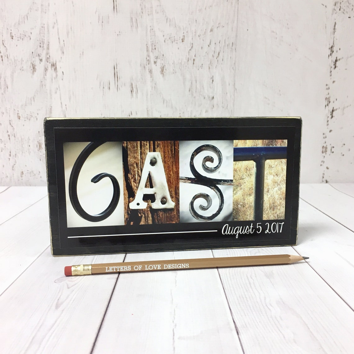 Last Name Wood Sign Wall Art + Text Collage, Personalized Home Decor ...