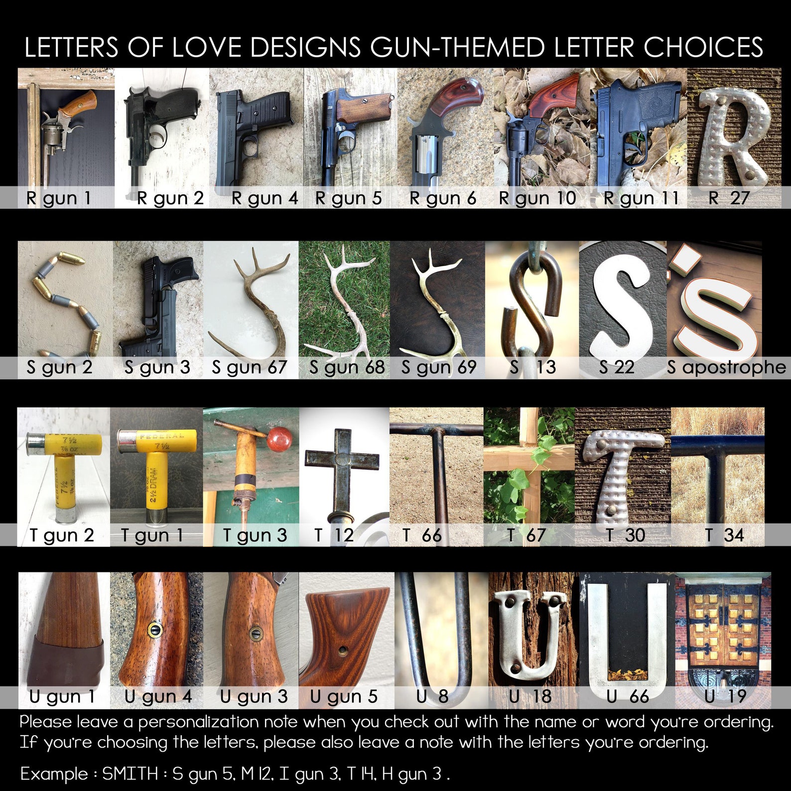 Gun Letter Art, Custom Gun Last Name Sign, Custom Gun Art Artwork, Gun ...