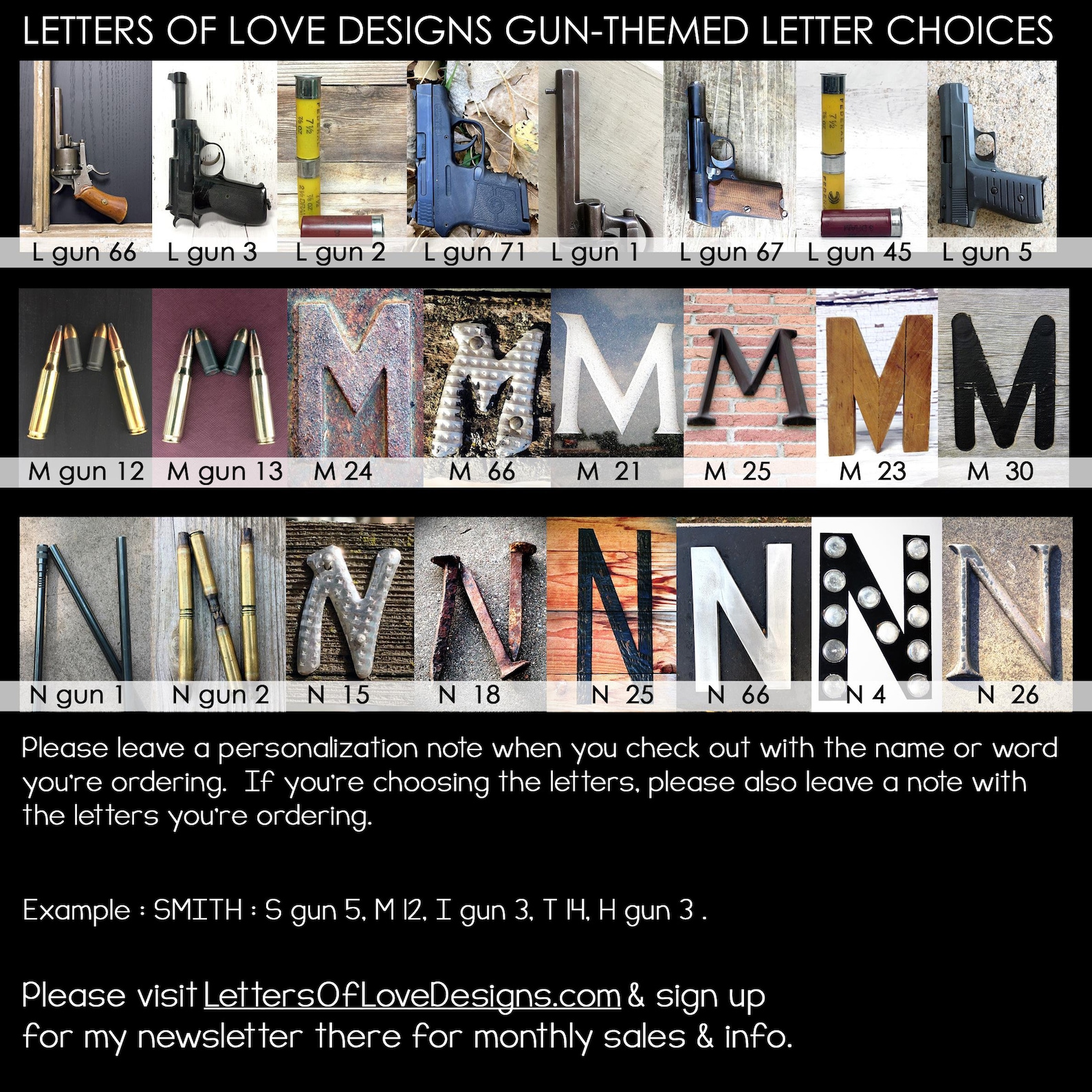 Gun Letter Art, Custom Gun Last Name Sign, Custom Gun Art Artwork, Gun ...