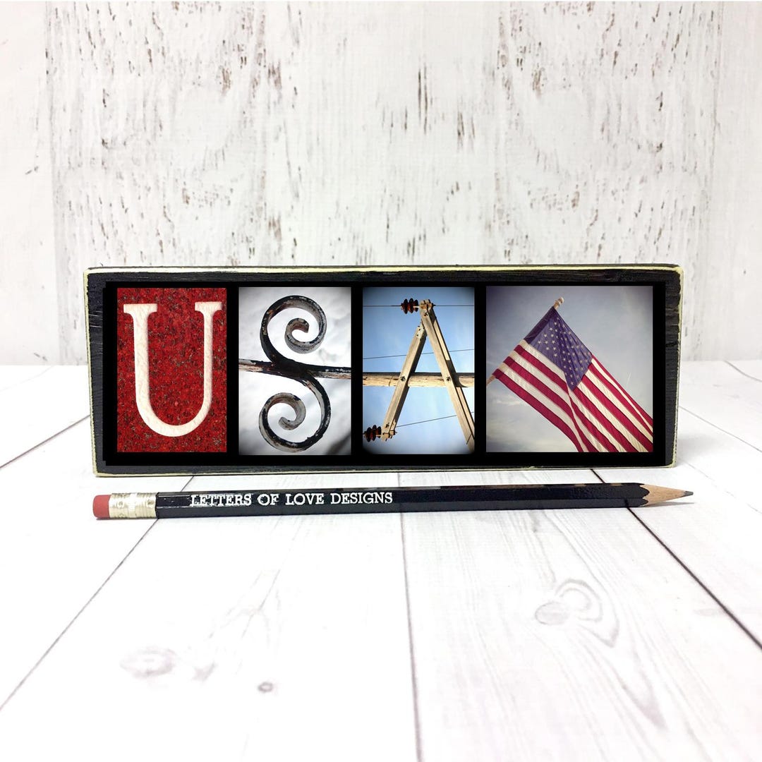 Patriotic USA Sign With American Flag Sign, Patriotic Decor, 4th of ...