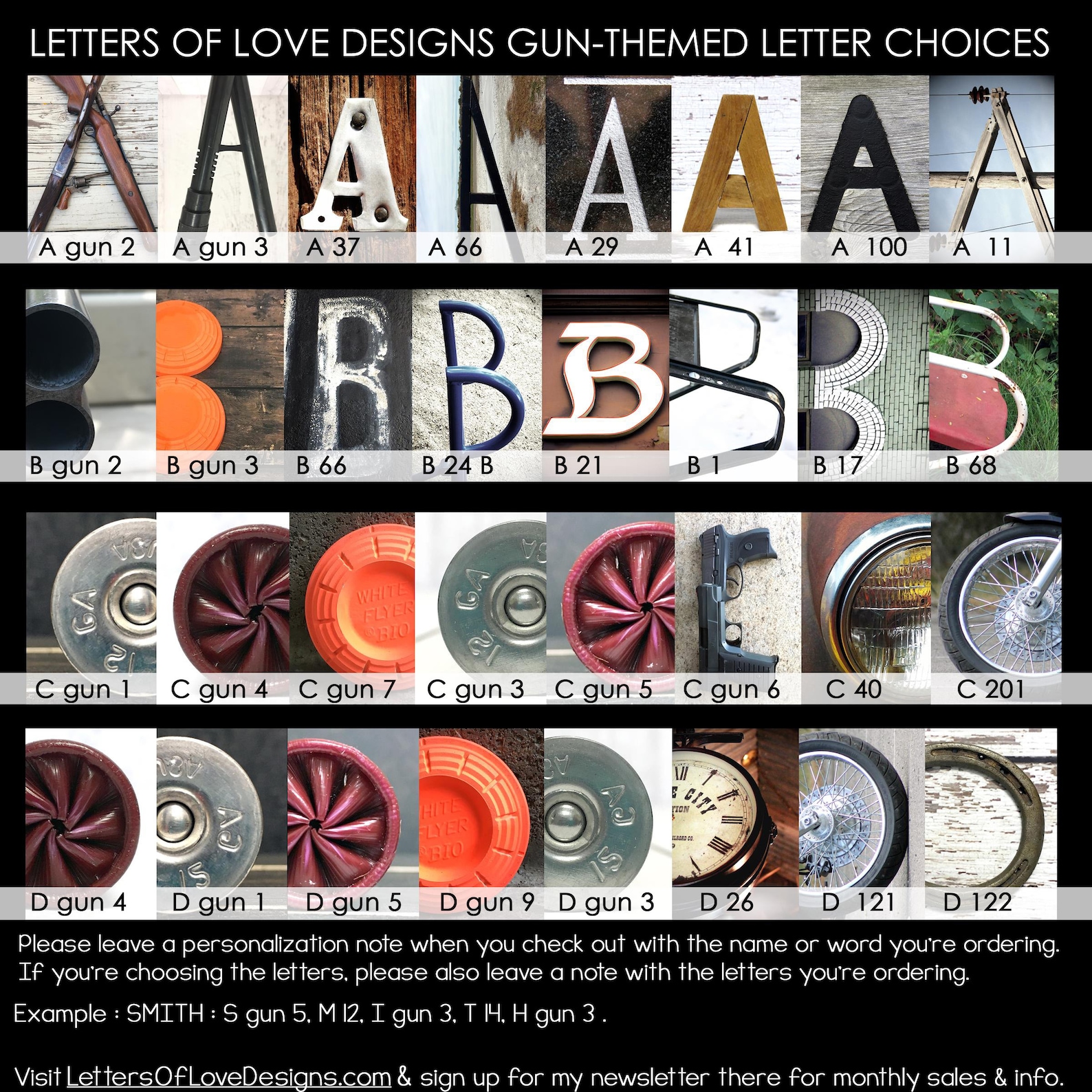 Gun Letter Art, Custom Gun Last Name Sign, Custom Gun Art Artwork, Gun ...