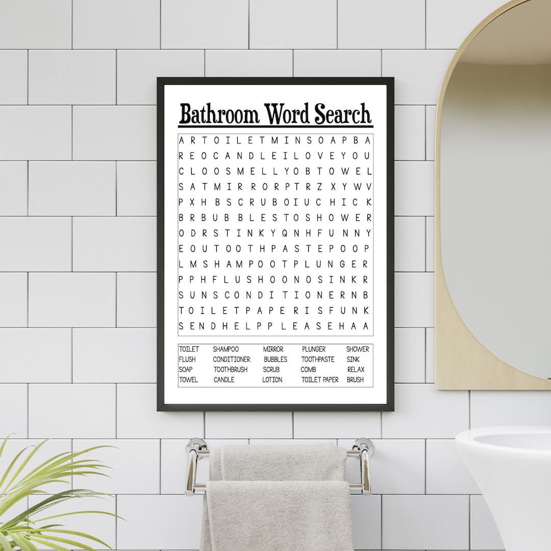 Bathroom Word Search Printable, Bathroom Wall Art Instant Download ...