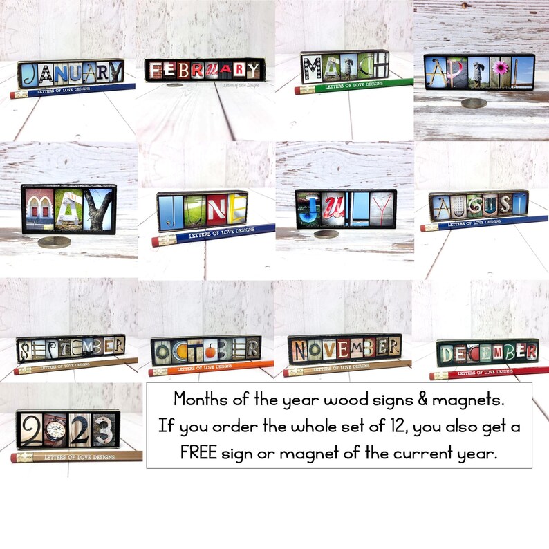 Months of the Year Wood Signs, 2024 Monthly Calendar 2024 Calendar ...