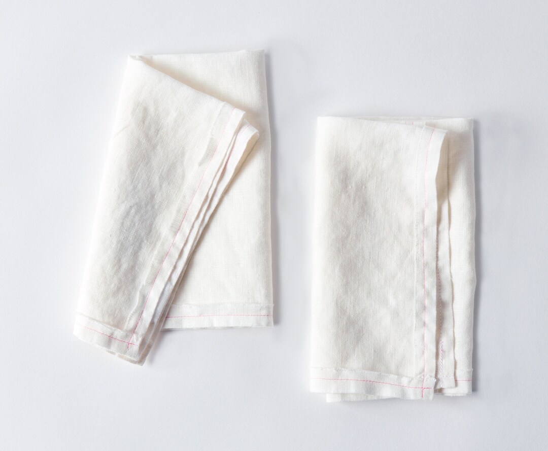 White Linen Napkin- Neon Pink Stitching - Set of 2 - Etsy