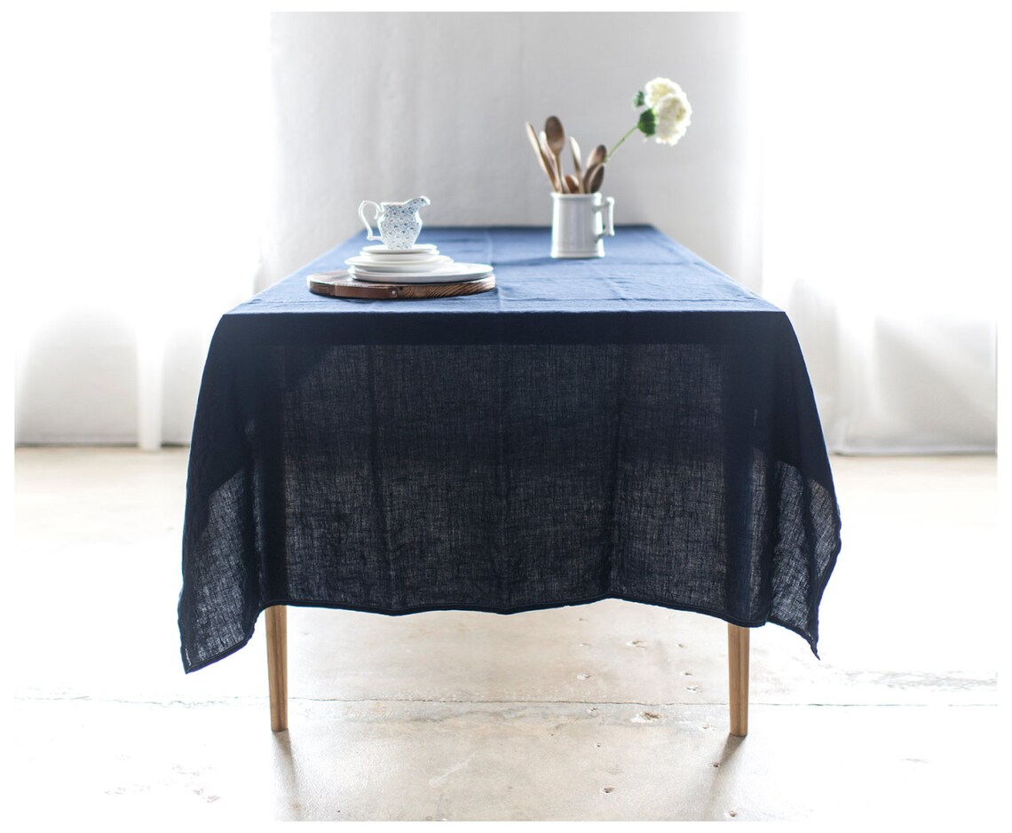 Washed Linen Tablecloth navy Blue Linen Table Cloth - Etsy