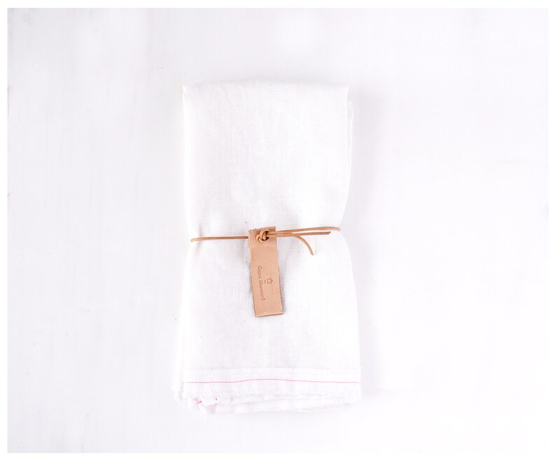 White Linen Napkin Neon Pink Stitching Set of 2 - Etsy