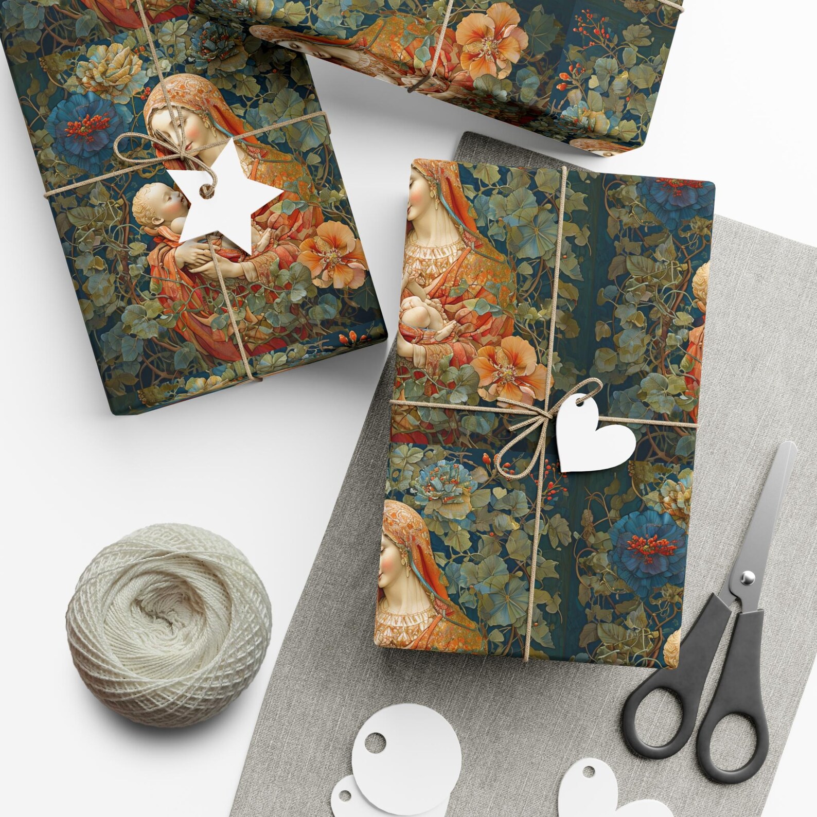 Mary and Baby Jesus Gift Wrapping Paper Roll, Vintage Art Design, Wraps ...