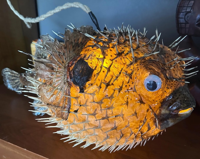 Tiki Lamp Puffer Fish in Float Glass Light Pendant Ceiling Decor Bar ...
