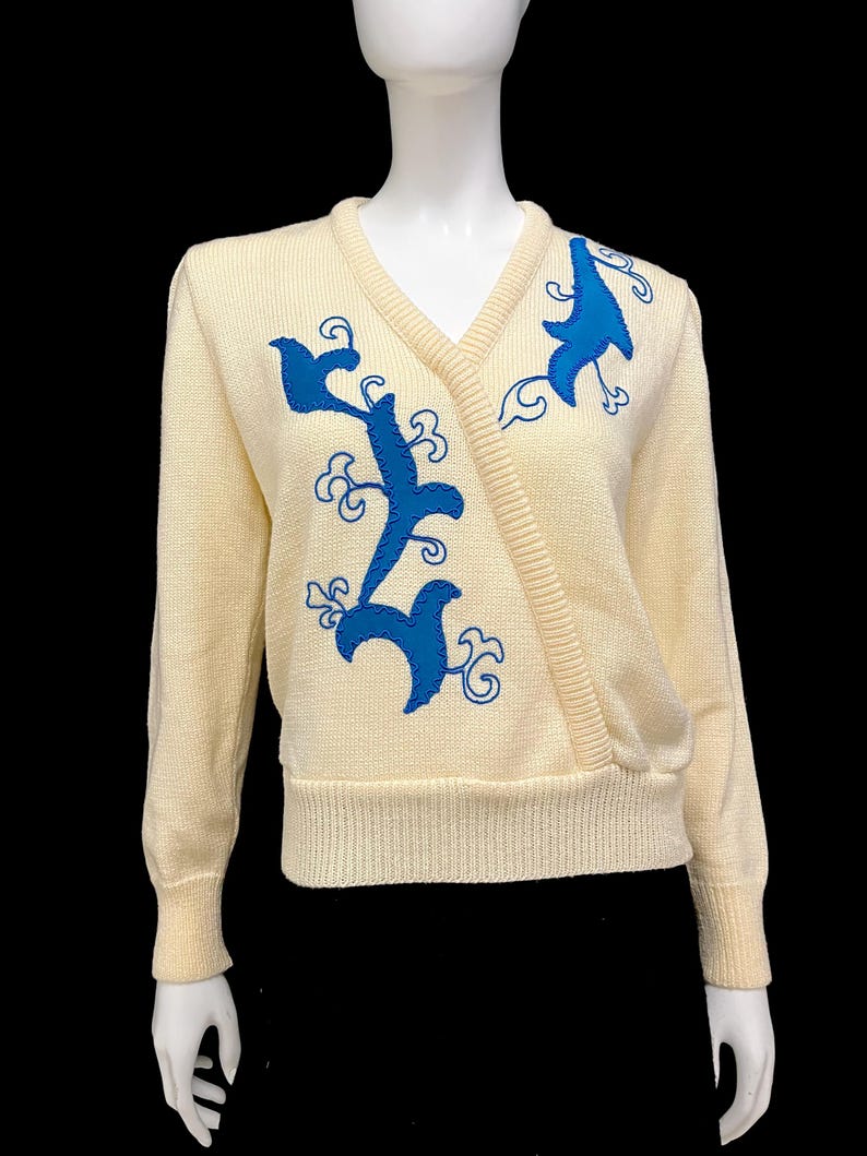 Vintage 80s S Sweater Pullover Lilli Ann Collections Cream Turquoise ...