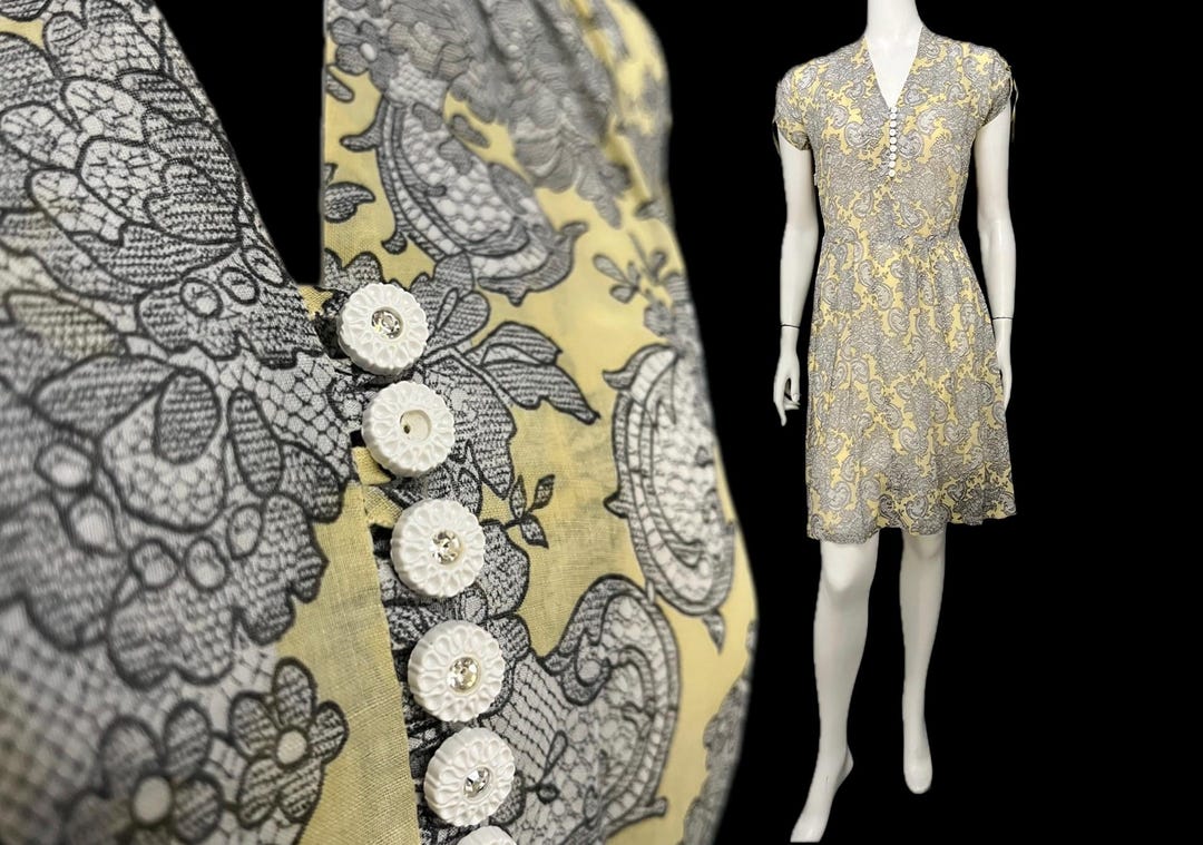 Vintage 40s 50s S Dress Irma Hill Original Sheer With Slip Short Yellow ...