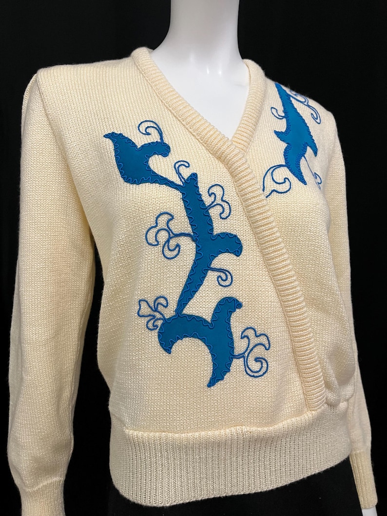 Vintage 80s S Sweater Pullover Lilli Ann Collections Cream Turquoise ...