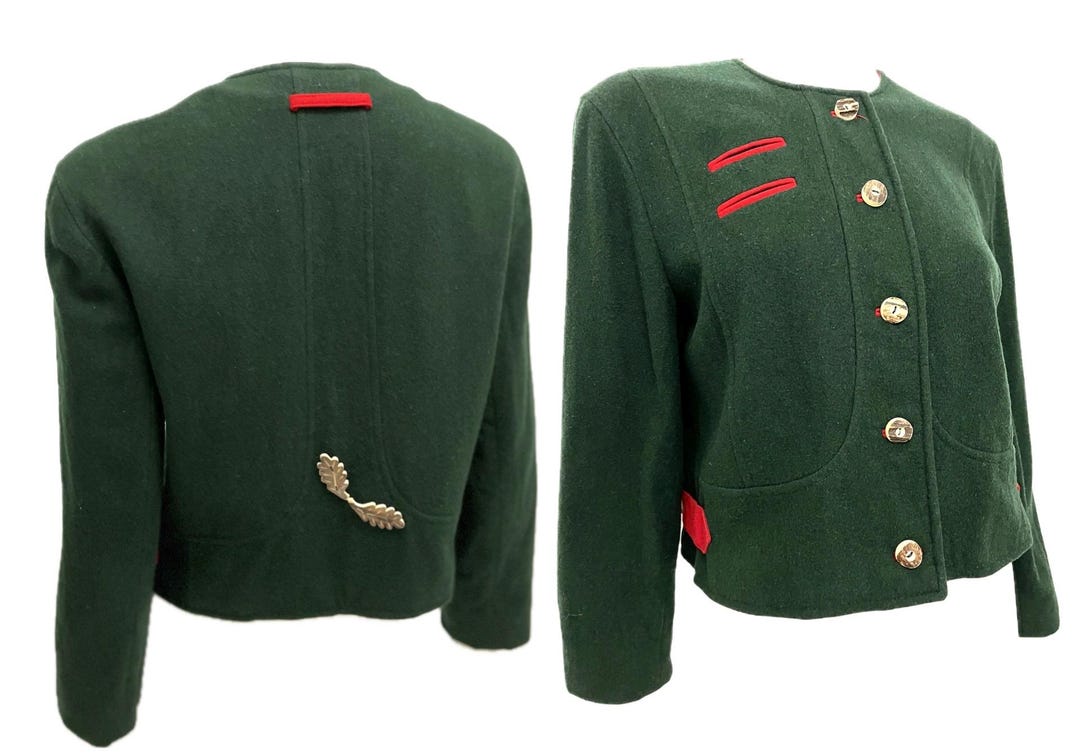 Vintage S/M Jacket Julius Lang Wool Green Red Traditional Austrian ...