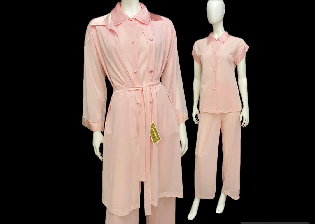 Vintage 80s S/M Pajama Robe Set Pink Gossard Artemis Nylon Knit Top ...