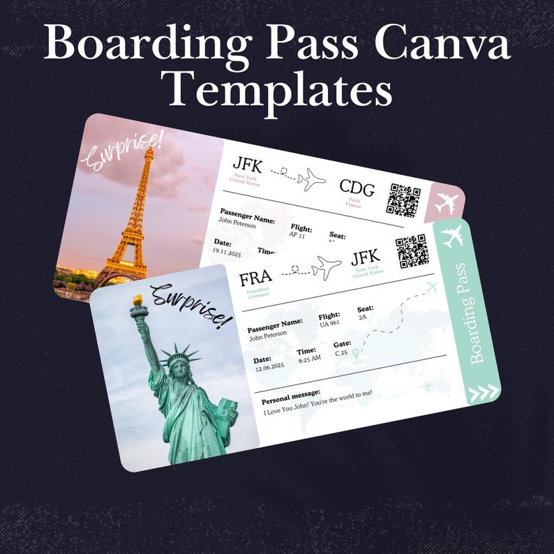 Boarding Pass Template Editable in Canva - Etsy
