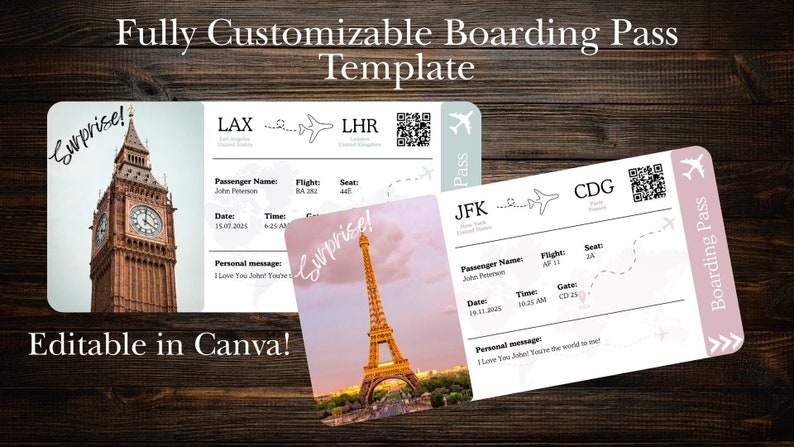 Editable Boarding Pass Canva Templates - 5 Fully Customizable Canva ...