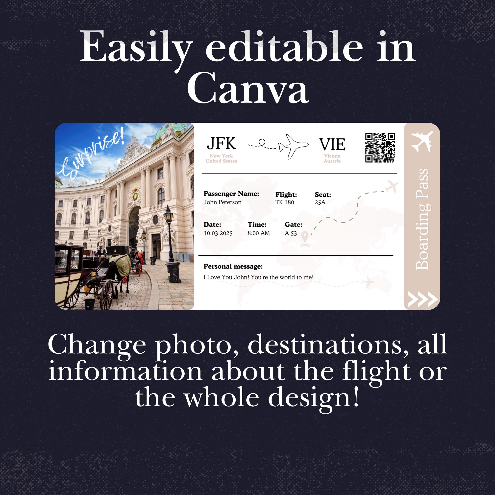Boarding Pass Template Editable in Canva - Etsy