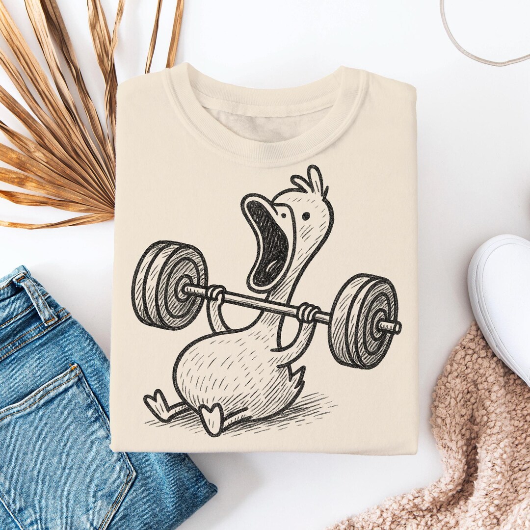 Funny Duck Lifting Weights Shirt, Cute Gym Duck Cartoon for Fitness ...