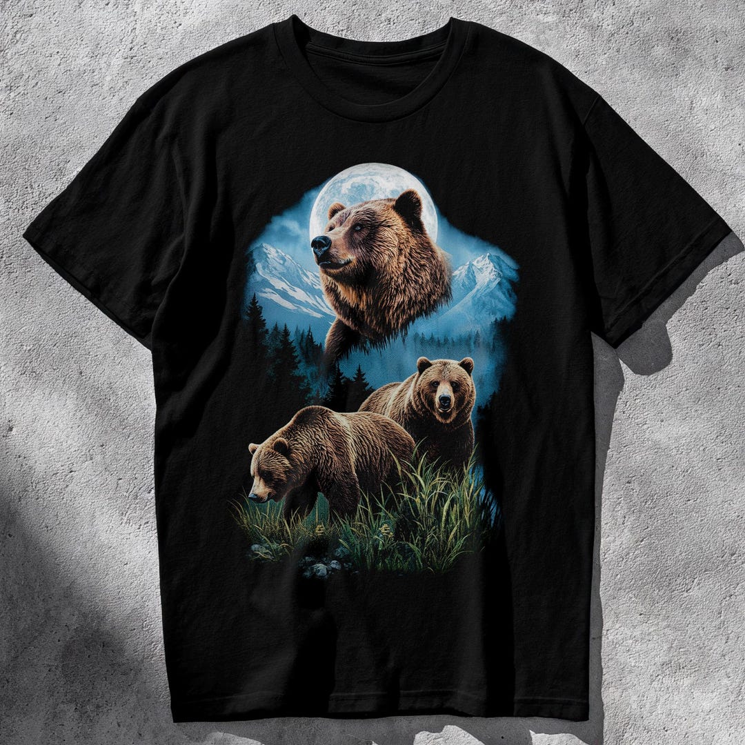 Bear T-shirt Vintage Style | Three Bears Tee | Bear Moon Tee | Bear ...