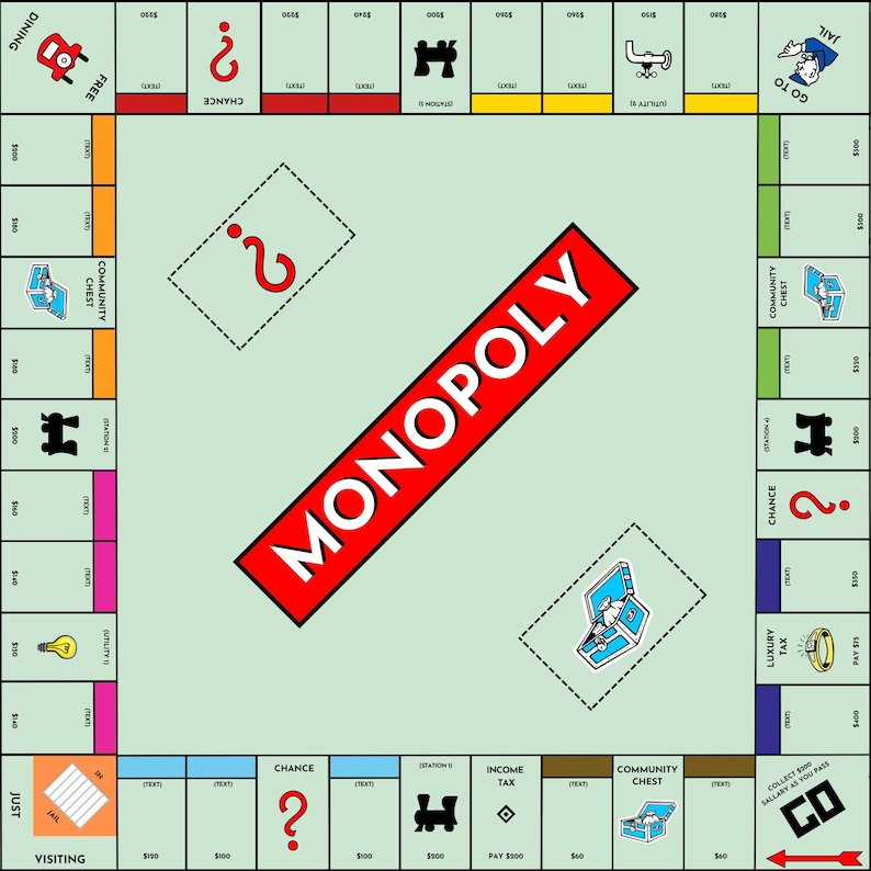 Editable Monopoly Template With Board+box+ Property Cards + Money ...