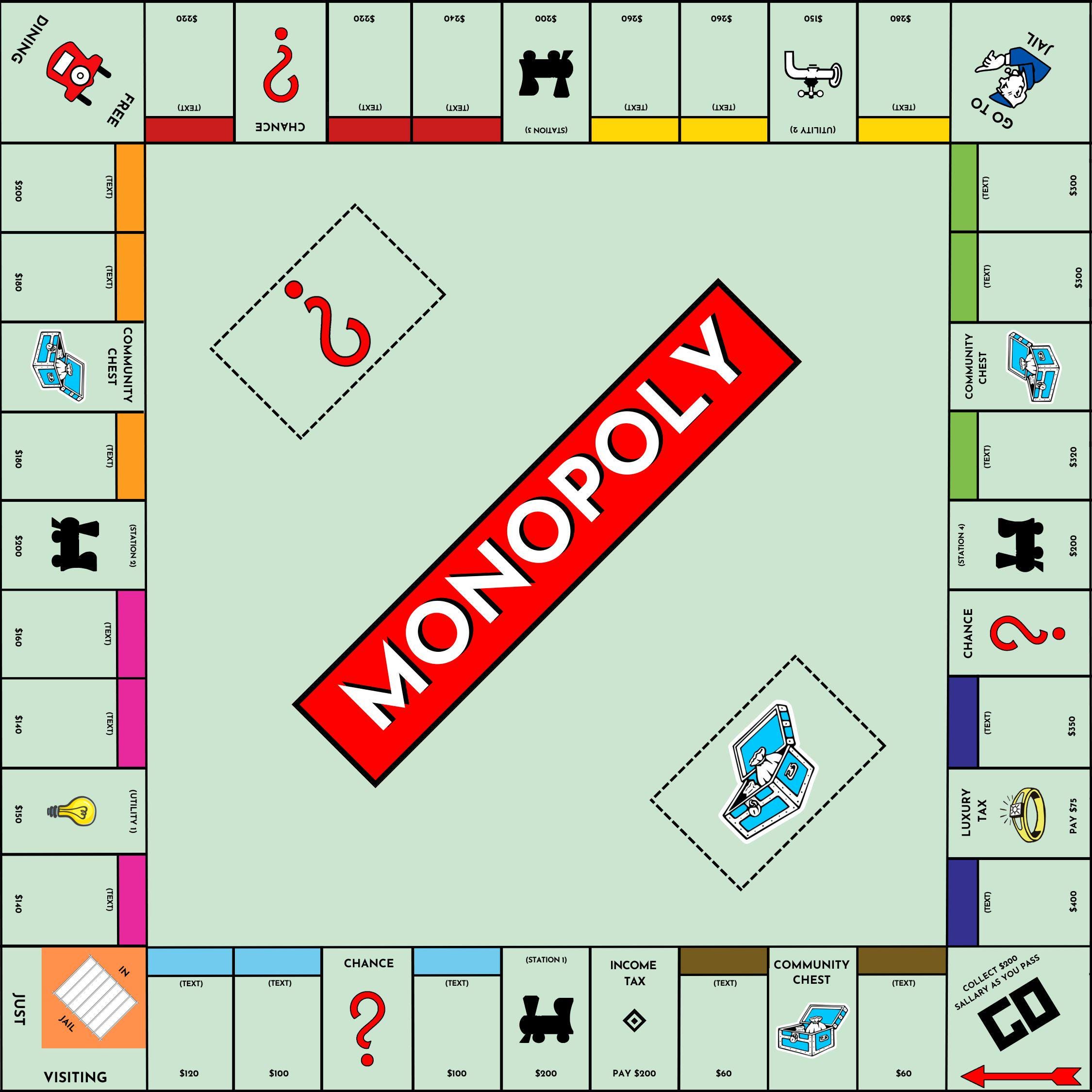 Editable Monopoly Template With Board+box+ Property Cards + Money ...