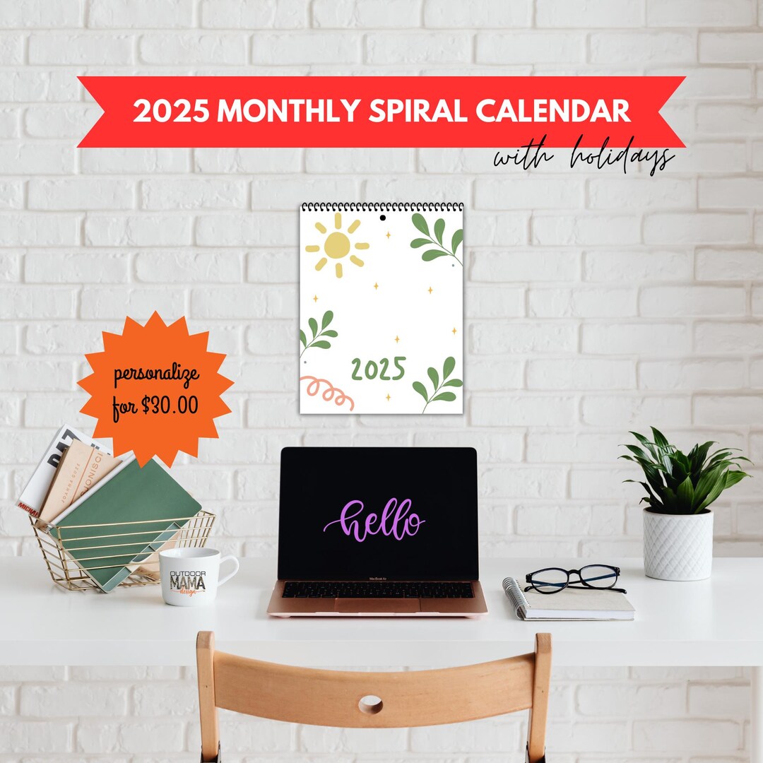 2025 Monthly Flip Spiral Calendar - Etsy