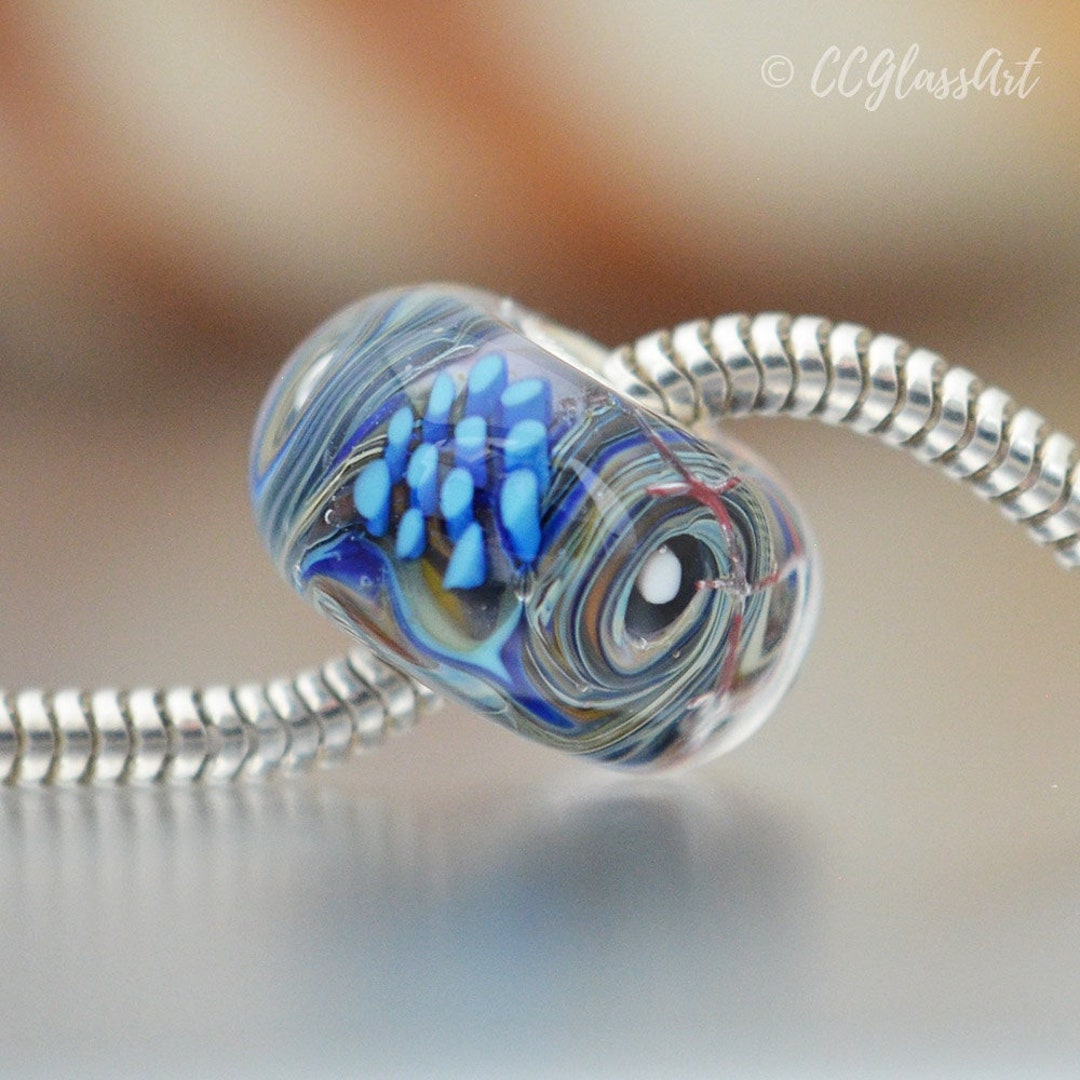 Twisted SILVER Glass Lampwork Bead - Neptune's Net Series - Sea ...