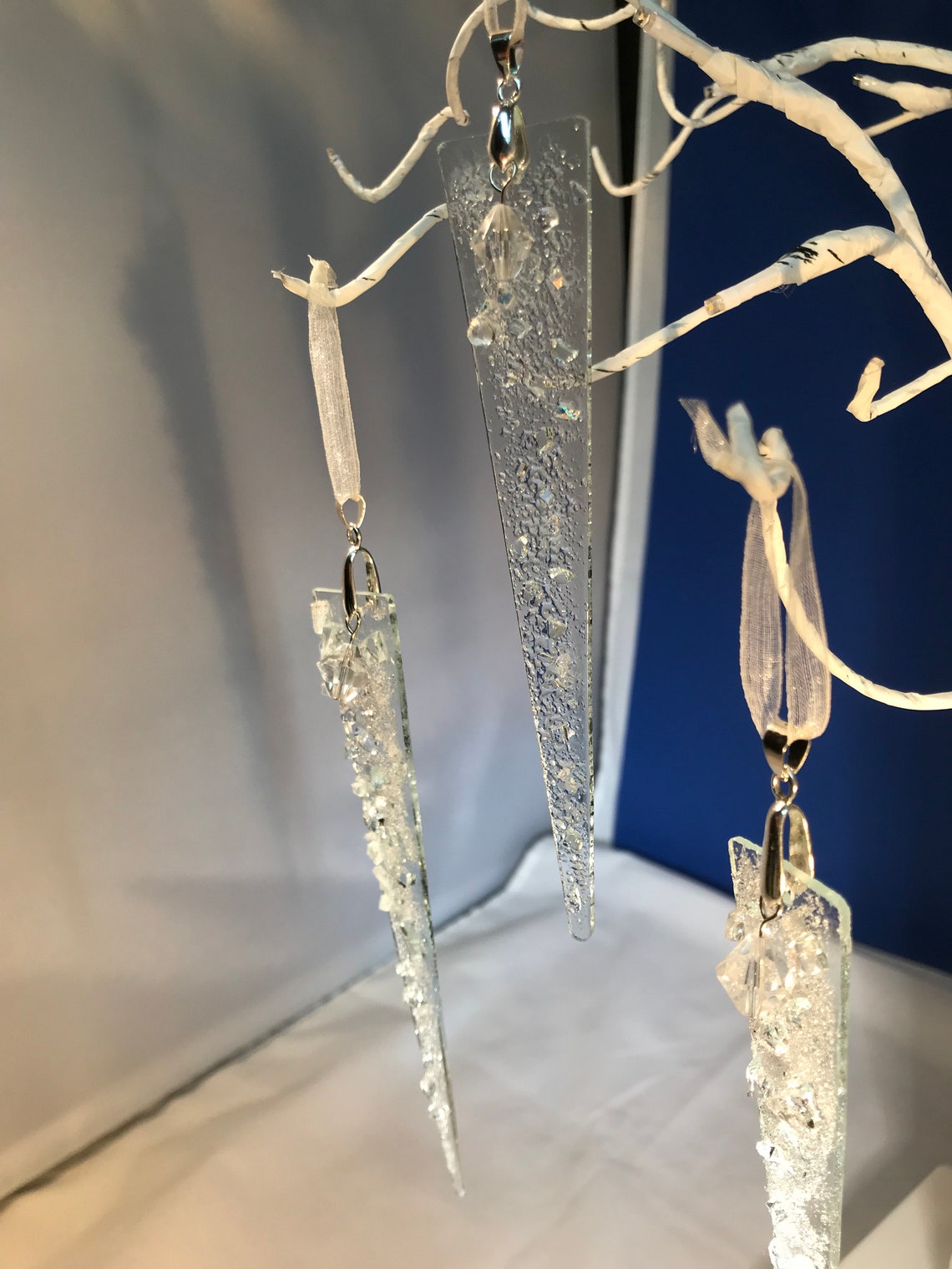 Fused Glass Icicle Ornaments, Clear, Blue, Gift, Christmas Tree ...