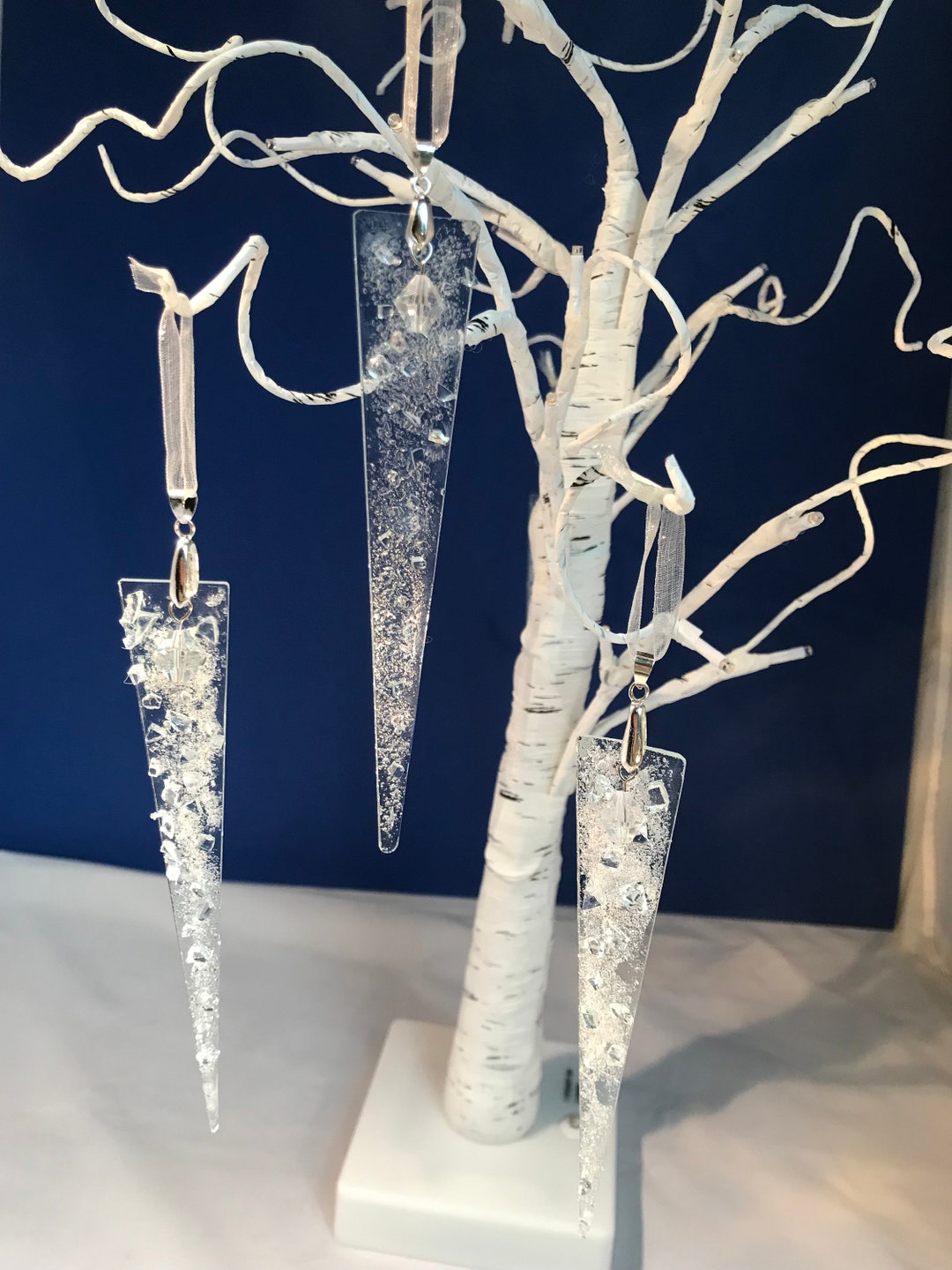 Fused Glass Icicle Ornaments, Clear, Blue, Gift, Christmas Tree ...