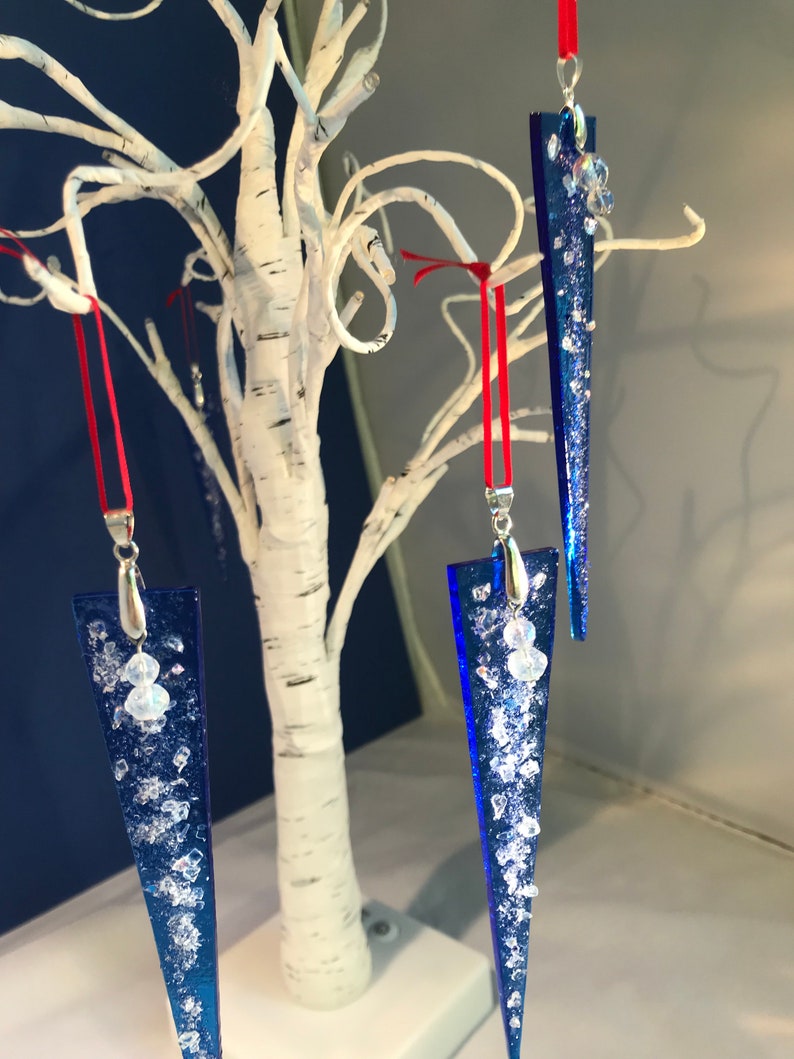 Fused Glass Icicle Ornaments, Clear, Blue, Gift, Christmas Tree ...
