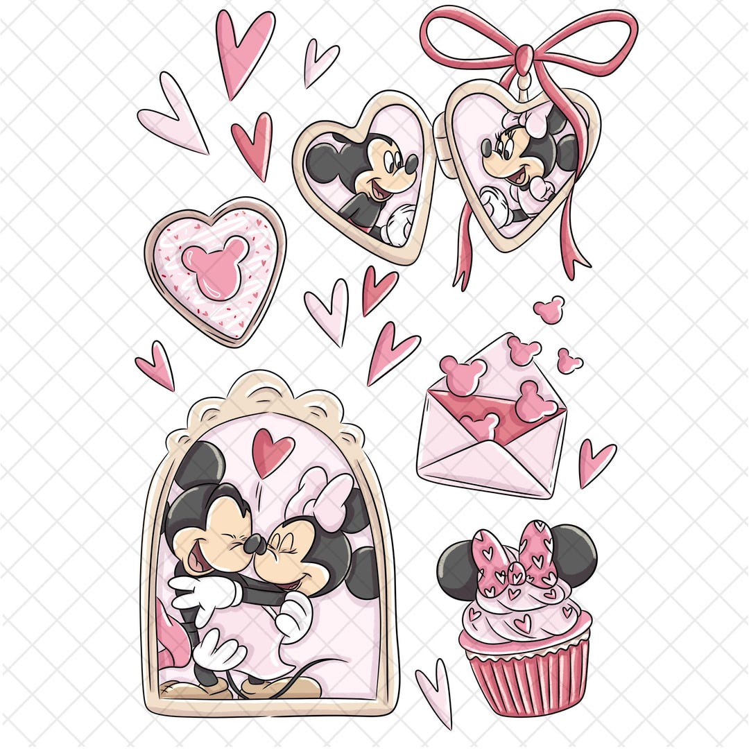 Magical Minnie & Mickey Mouse Valentines PNG Doodle: Sublimation Design ...