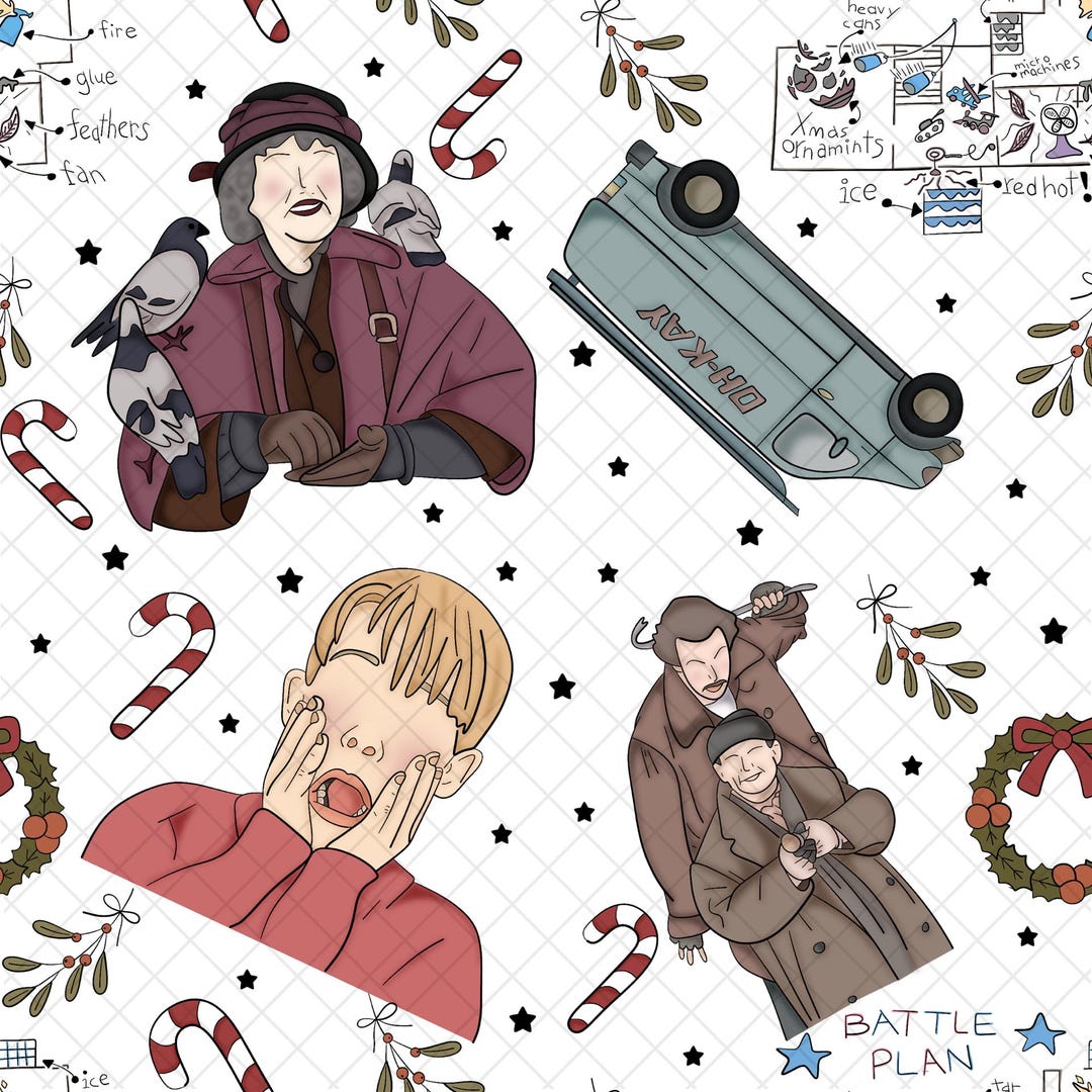 Home Alone Seamless Pattern: Doodle Art, Fabric Design (digital ...