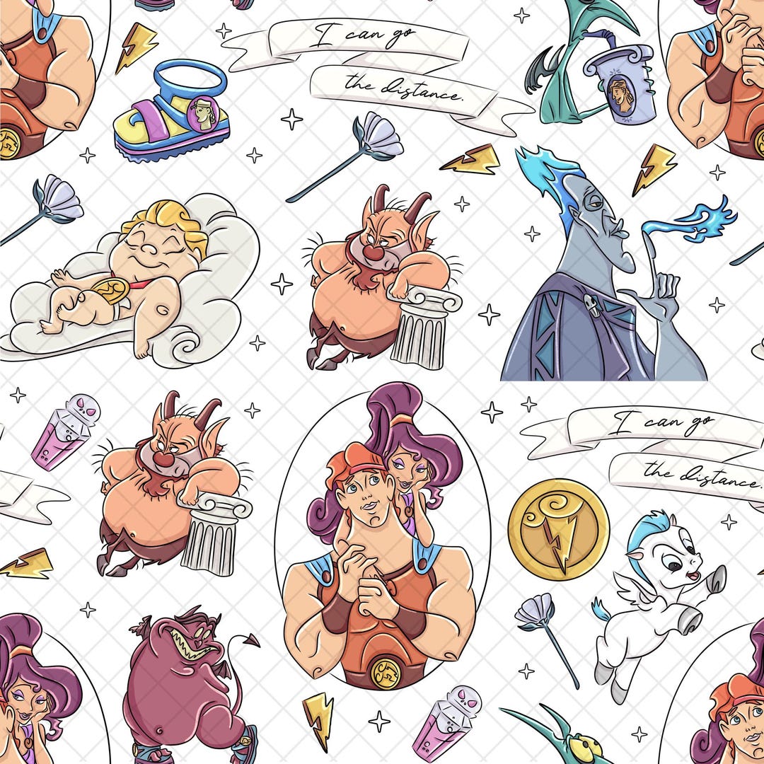 Hercules Megara White Seamless Pattern: Magical Kingdom Digital Paper ...