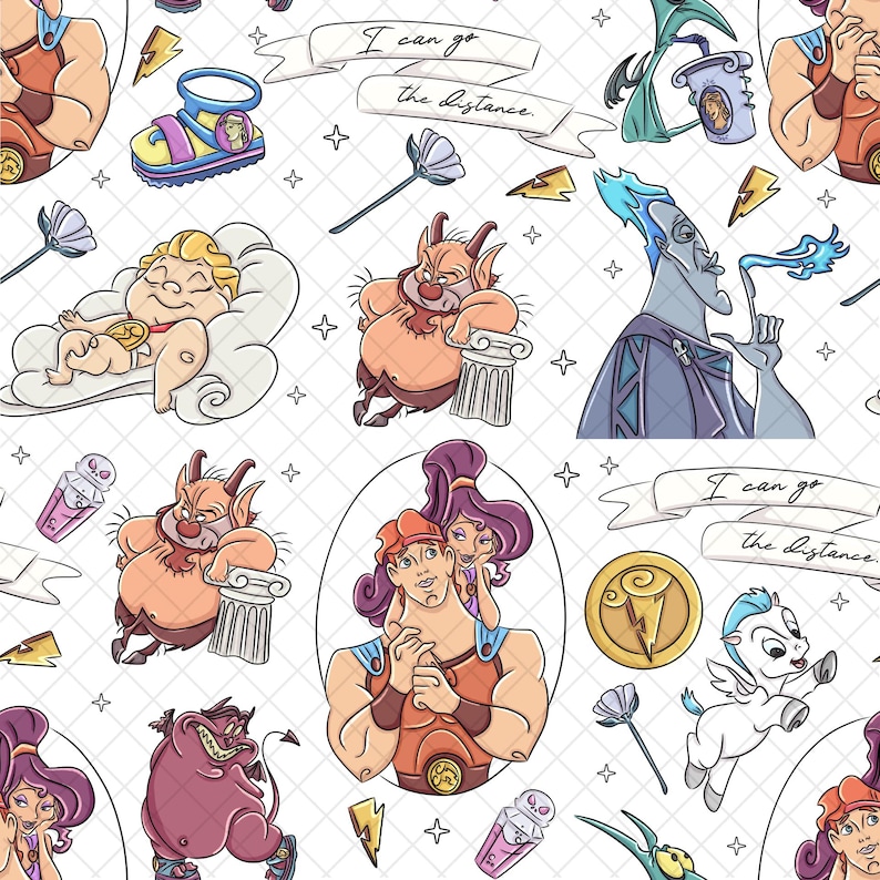 Hercules Megara Transparent Seamless Pattern: Magical Kingdom Digital ...