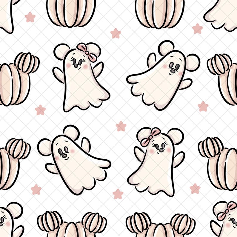 Halloween Mouse Ghost Seamless Pattern: Magical Kingdom Digital Paper ...