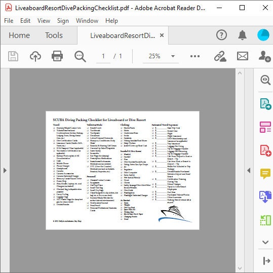 SCUBA Diving Trip Checklists | Printable Digital Download - Etsy