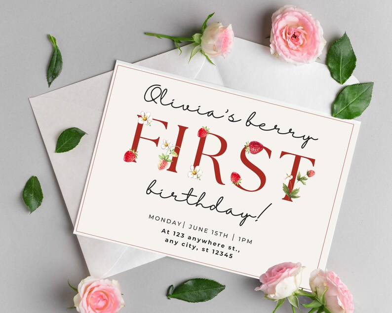 Editable Berry First Birthday Invitation, Berry 1st Birthday Invitation ...