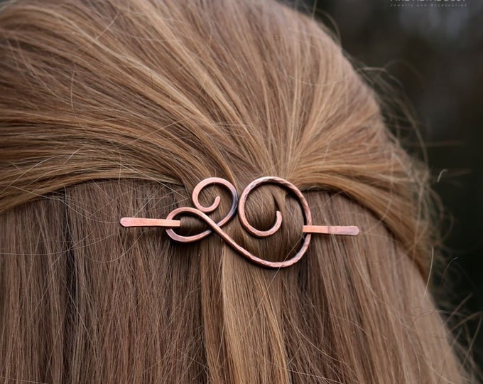 Celtic Spiral Hair Pin in Copper or Brass Barrette Hair Holder Thin or ...
