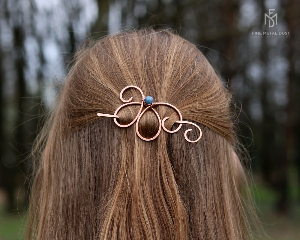 Butterfly hair barrette with genuine gemstone in brass or | Etsy