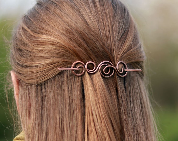 Celtic Spiral Hair Pin in Copper or Brass Barrette Hair Holder Thin or ...