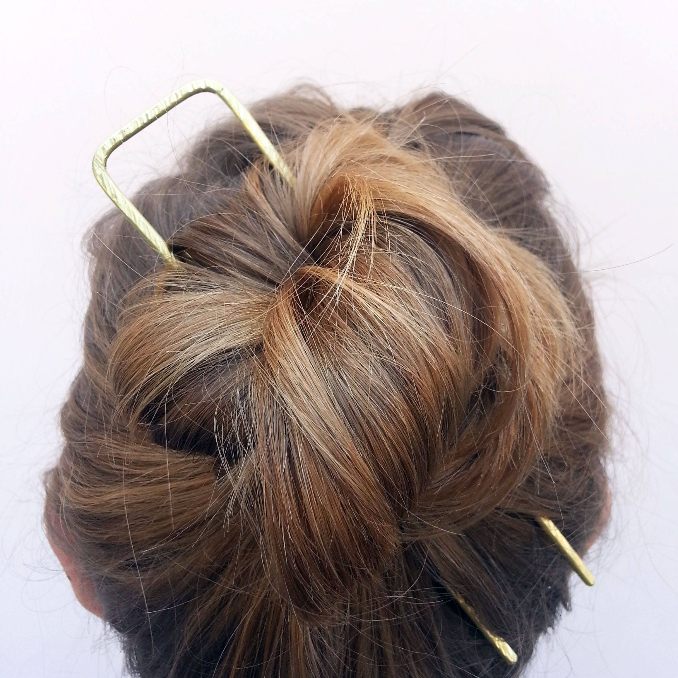 Geometric Brass Hair Fork - French Hair Pin in Copper - Hammered Bun ...