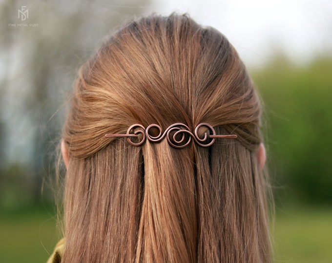 Celtic Spiral Hair Pin in Copper or Brass Barrette Hair Holder Thin or ...